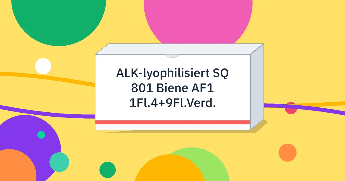 Symbolbild: Packung mit der Aufschrift ALK-lyophilisiert SQ 801 Biene AF1 1Fl.4+9Fl.Verd. (PZN 11335790) – Verfügbarkeit und Bezug in Apotheken in Frankfurt am Main