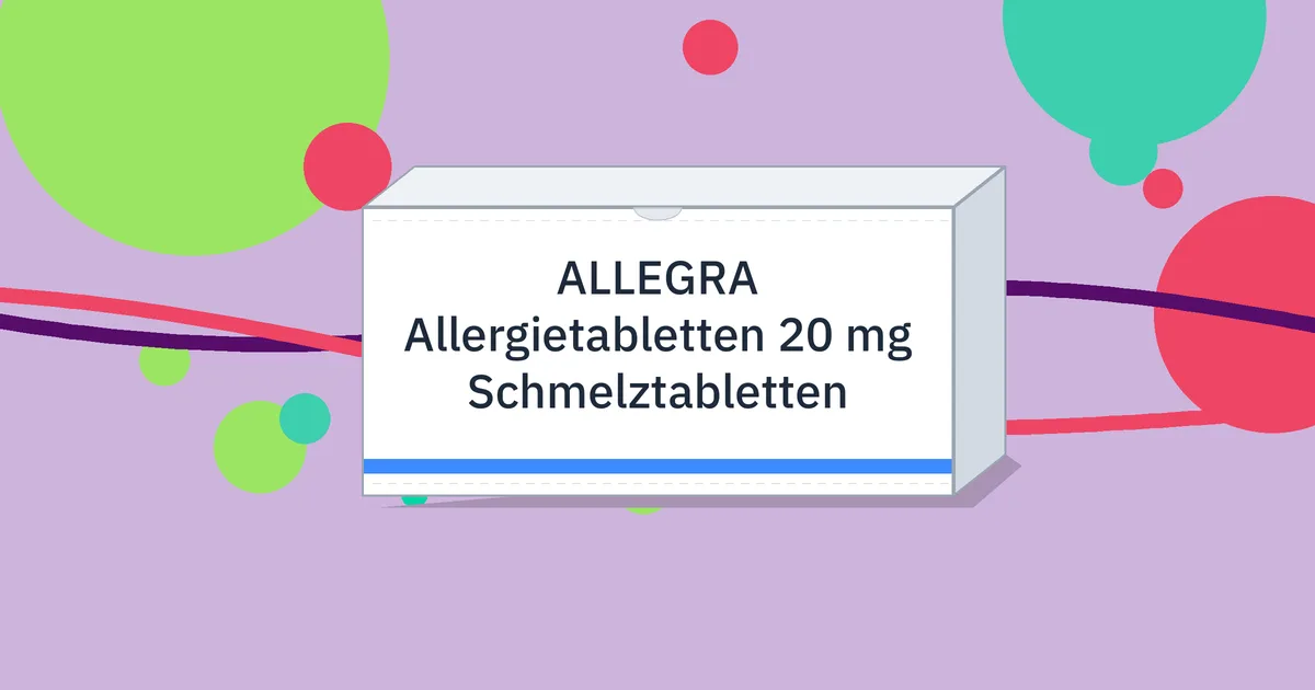 Symbolbild: Packung mit der Aufschrift ALLEGRA Allergietabletten 20 mg Schmelztabletten (PZN 18878890) – Verfügbarkeit und Bezug in Apotheken in Frankfurt am Main