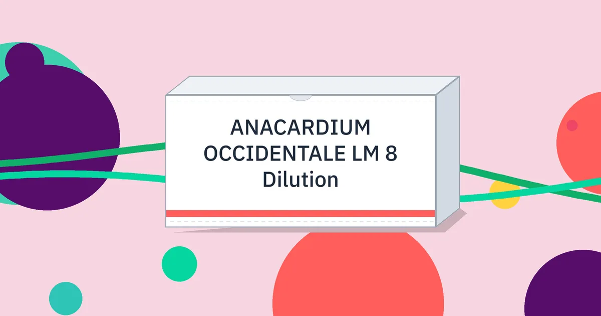 Symbolbild: Packung mit der Aufschrift ANACARDIUM OCCIDENTALE LM 8 Dilution (PZN 13327381) – Verfügbarkeit und Bezug in Apotheken in Frankfurt am Main