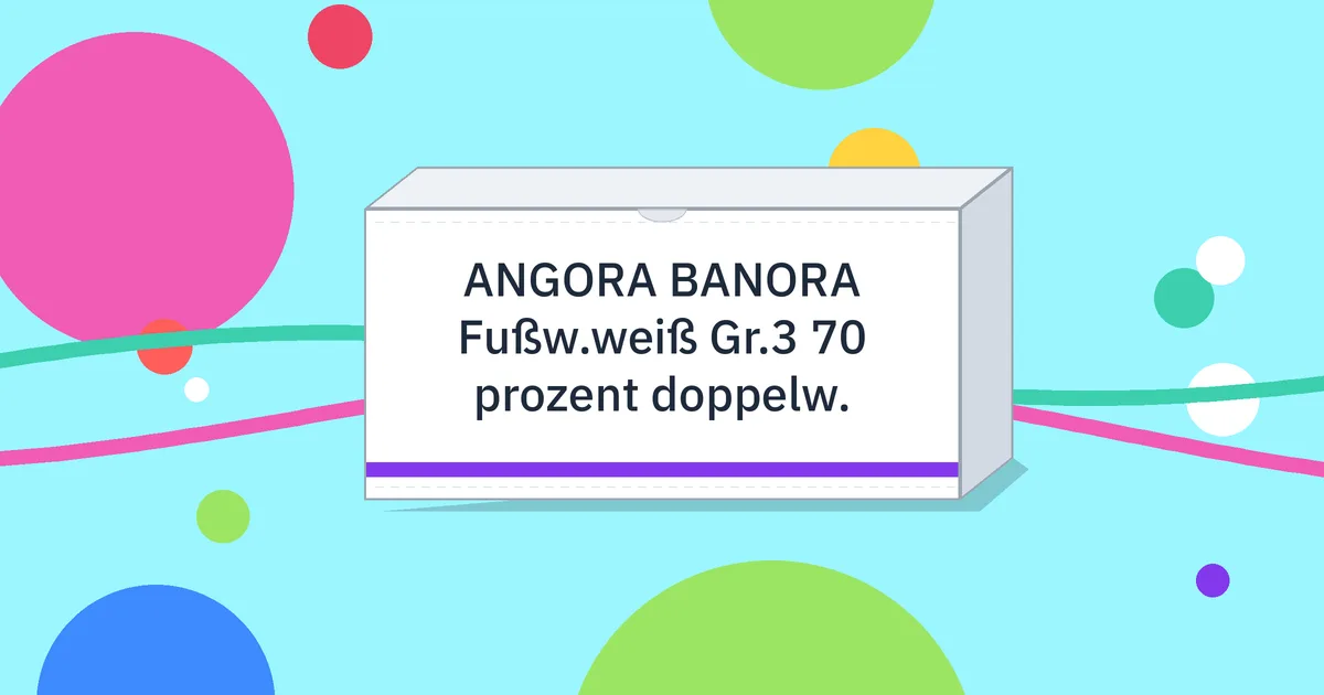 Symbolbild: Packung mit der Aufschrift ANGORA BANORA Fußw.weiß Gr.3 70 prozent doppelw. (PZN 02769414) – Verfügbarkeit und Bezug in Apotheken in Frankfurt am Main