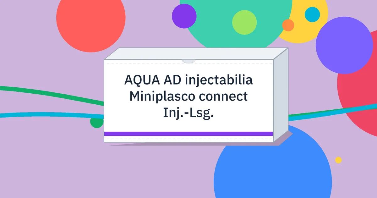 Symbolbild: Packung mit der Aufschrift AQUA AD injectabilia Miniplasco connect Inj.-Lsg. (PZN 03113093) – Verfügbarkeit und Bezug in Apotheken in Frankfurt am Main