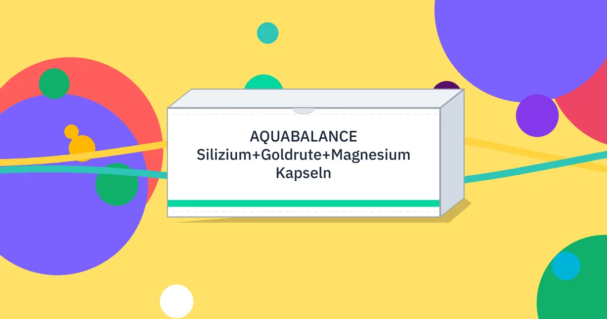 Symbolbild: Packung mit der Aufschrift AQUABALANCE Silizium+Goldrute+Magnesium Kapseln (PZN 20298763) – Verfügbarkeit und Bezug in Apotheken in Frankfurt am Main