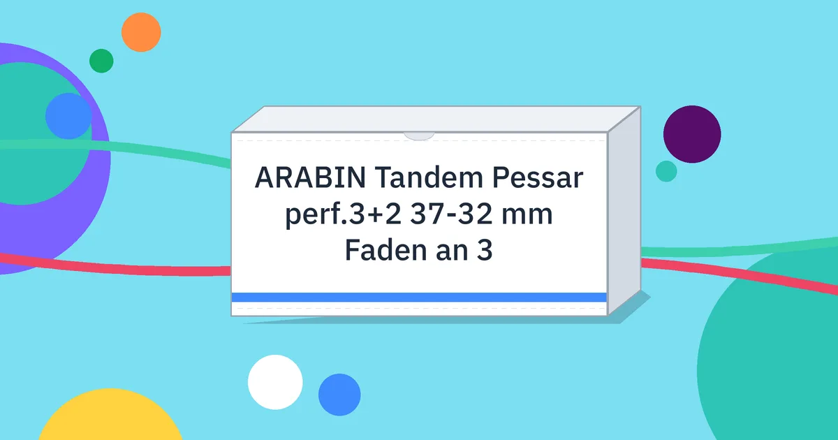 Symbolbild: Packung mit der Aufschrift ARABIN Tandem Pessar perf.3+2 37-32 mm Faden an 3 (PZN 16928069) – Verfügbarkeit und Bezug in Apotheken in Frankfurt am Main
