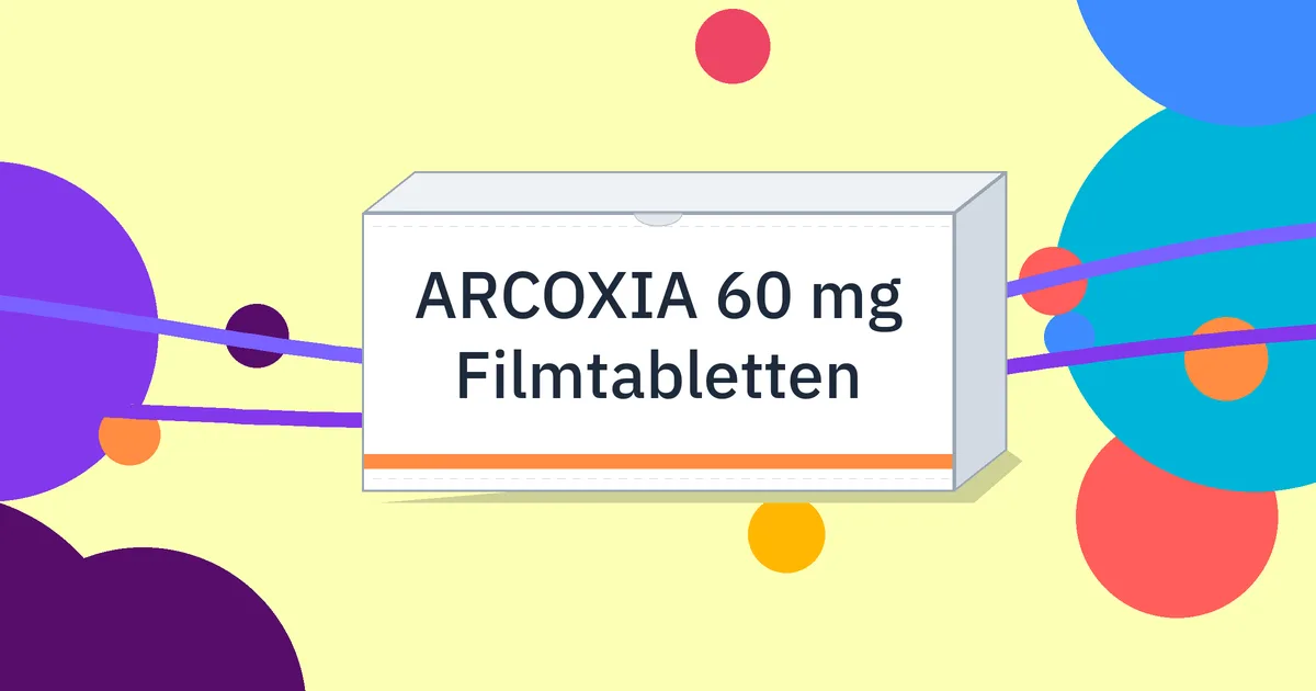 Symbolbild: Packung mit der Aufschrift ARCOXIA 60 mg Filmtabletten (PZN 08400696) – Verfügbarkeit und Bezug in Apotheken in Frankfurt am Main
