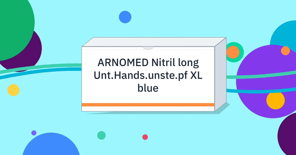 Symbolbild: Packung mit der Aufschrift ARNOMED Nitril long Unt.Hands.unste.pf XL blue (PZN 18136591) – Verfügbarkeit und Bezug in Apotheken in Frankfurt am Main