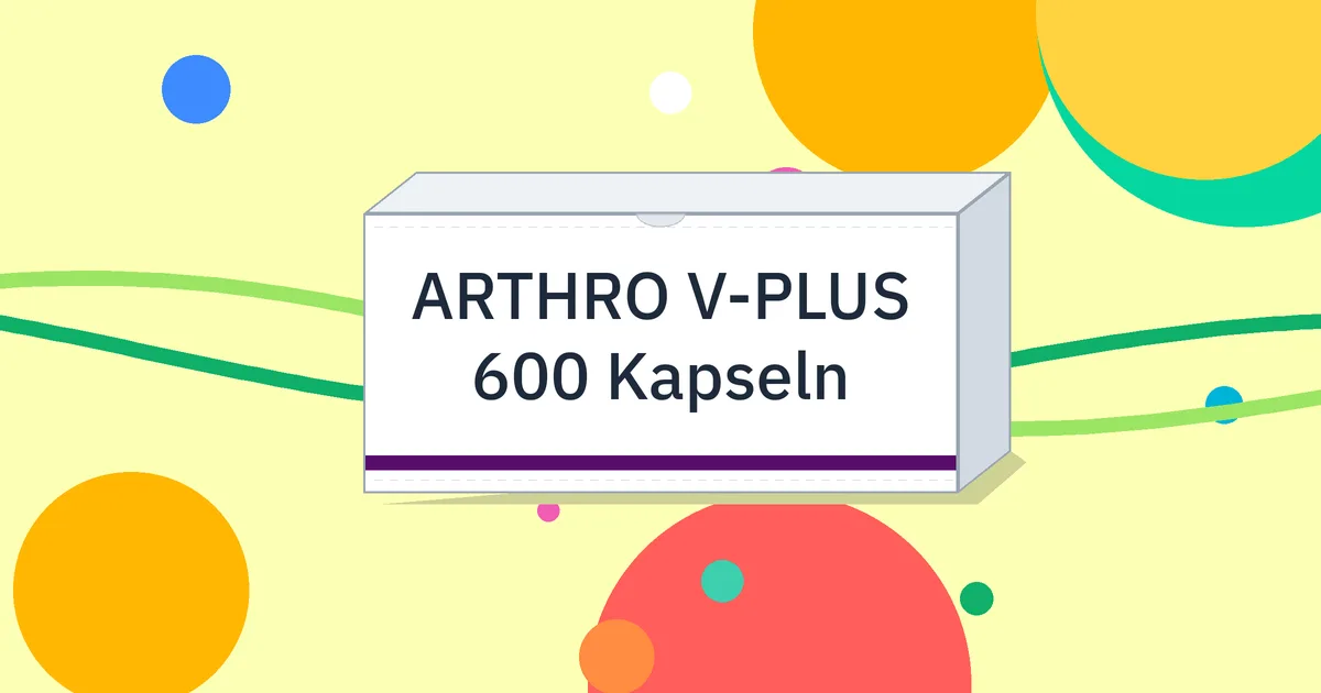 Symbolbild: Packung mit der Aufschrift ARTHRO V-PLUS 600 Kapseln (PZN 17839296) – Verfügbarkeit und Bezug in Apotheken in Frankfurt am Main