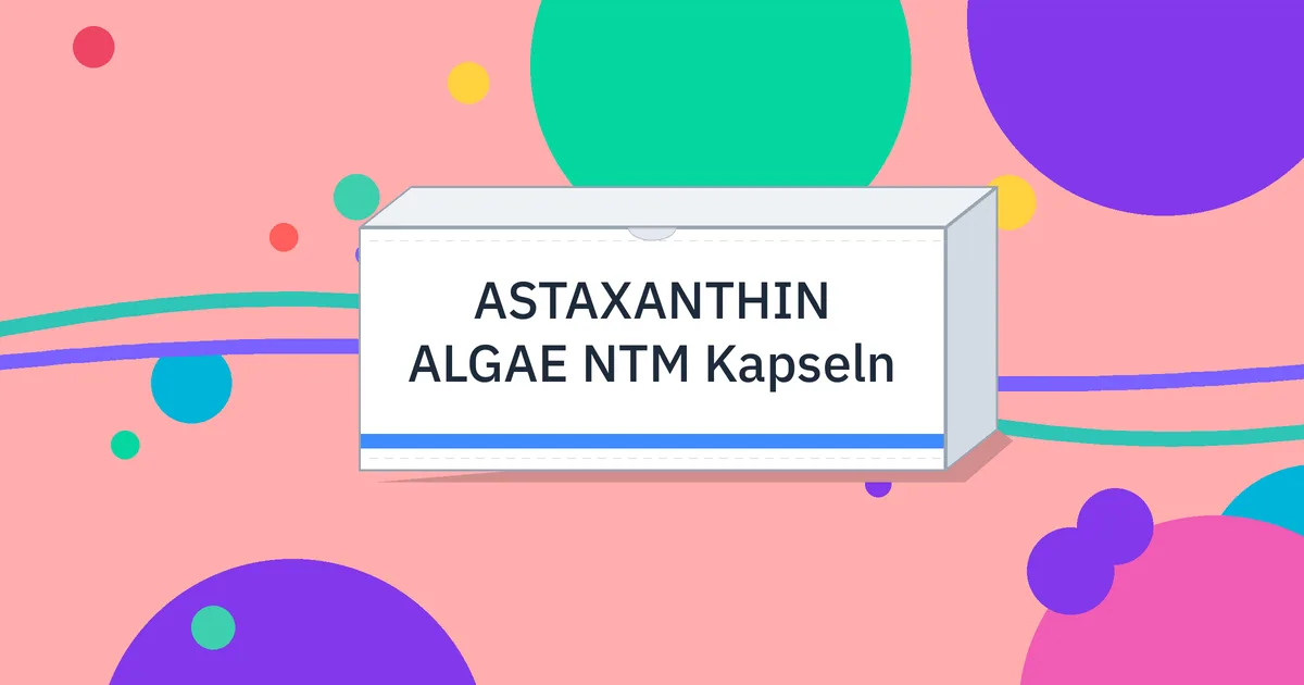 Symbolbild: Packung mit der Aufschrift ASTAXANTHIN ALGAE NTM Kapseln (PZN 18776675) – Verfügbarkeit und Bezug in Apotheken in Frankfurt am Main