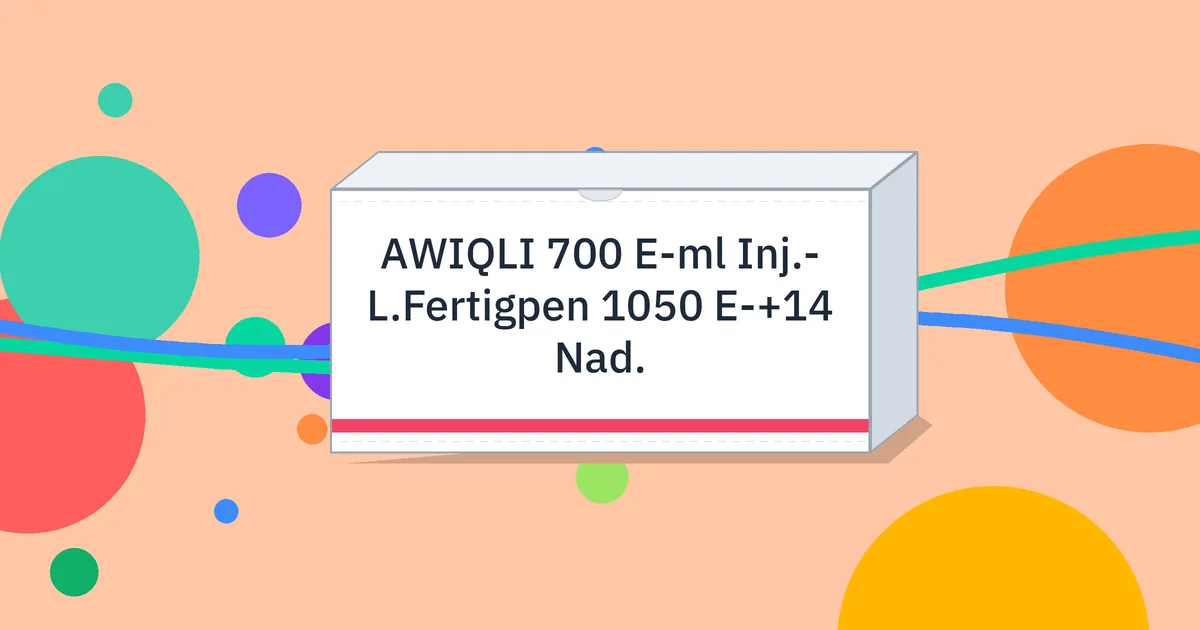 Symbolbild: Packung mit der Aufschrift AWIQLI 700 E-ml Inj.-L.Fertigpen 1050 E-+14 Nad. (PZN 19281208) – Verfügbarkeit und Bezug in Apotheken in Frankfurt am Main