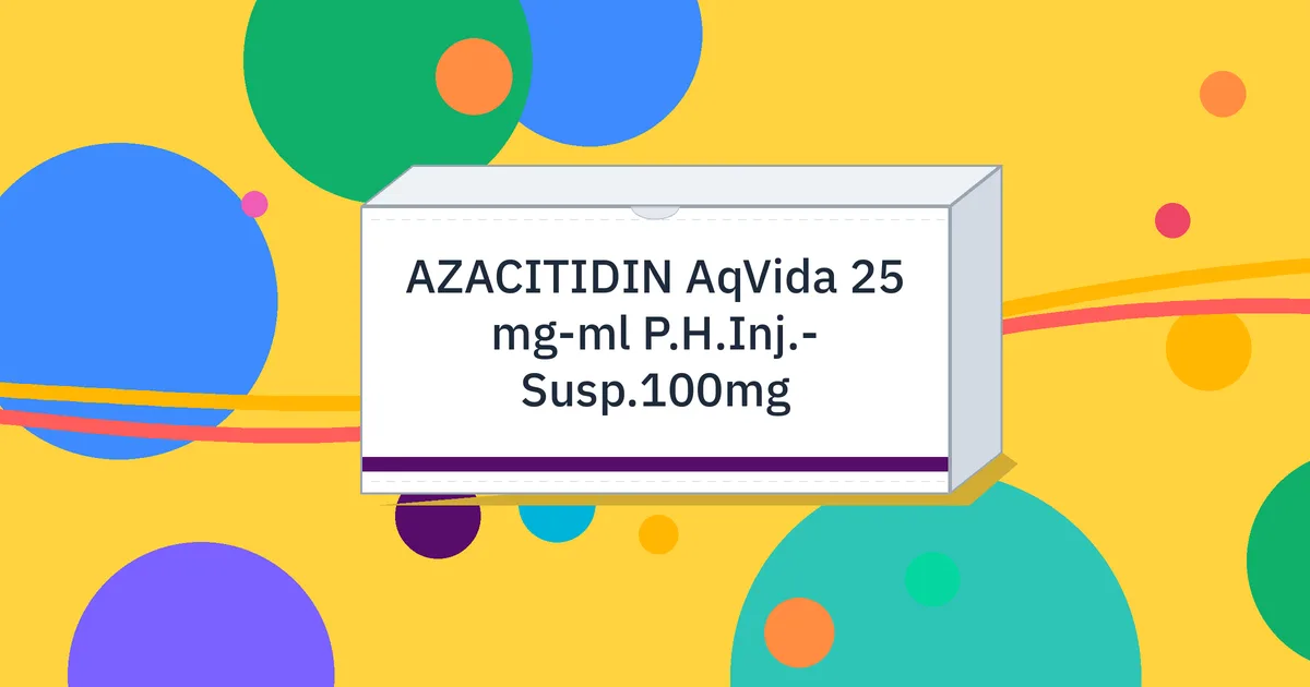 Symbolbild: Packung mit der Aufschrift AZACITIDIN AqVida 25 mg-ml P.H.Inj.-Susp.100mg (PZN 17198354) – Verfügbarkeit und Bezug in Apotheken in Frankfurt am Main