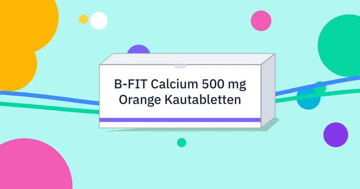 Symbolbild: Packung mit der Aufschrift B-FIT Calcium 500 mg Orange Kautabletten (PZN 16826400) – Verfügbarkeit und Bezug in Apotheken in Frankfurt am Main