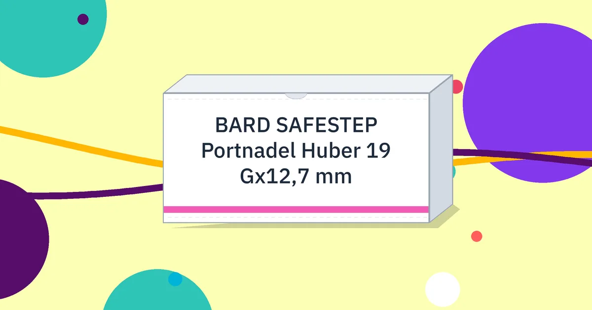 Symbolbild: Packung mit der Aufschrift BARD SAFESTEP Portnadel Huber 19 Gx12,7 mm (PZN 17296128) – Verfügbarkeit und Bezug in Apotheken in Frankfurt am Main
