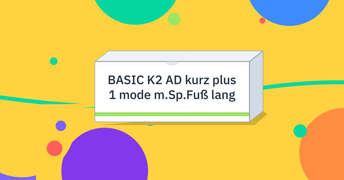 Symbolbild: Packung mit der Aufschrift BASIC K2 AD kurz plus 1 mode m.Sp.Fuß lang (PZN 20263807) – Verfügbarkeit und Bezug in Apotheken in Frankfurt am Main