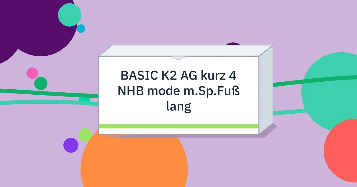 Symbolbild: Packung mit der Aufschrift BASIC K2 AG kurz 4 NHB mode m.Sp.Fuß lang (PZN 20267722) – Verfügbarkeit und Bezug in Apotheken in Frankfurt am Main
