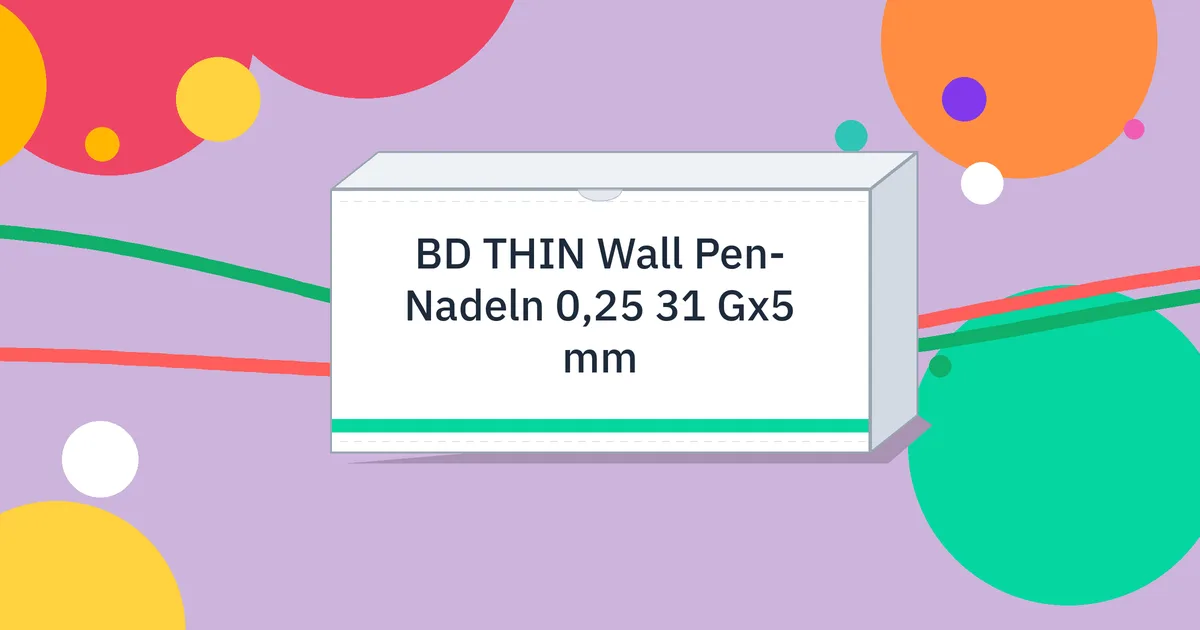 Symbolbild: Packung mit der Aufschrift BD THIN Wall Pen-Nadeln 0,25 31 Gx5 mm (PZN 16128015) – Verfügbarkeit und Bezug in Apotheken in Frankfurt am Main