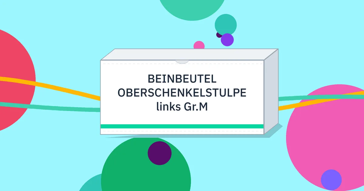 Symbolbild: Packung mit der Aufschrift BEINBEUTEL OBERSCHENKELSTULPE links Gr.M (PZN 18201650) – Verfügbarkeit und Bezug in Apotheken in Frankfurt am Main