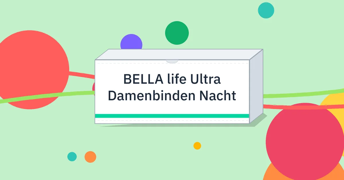 Symbolbild: Packung mit der Aufschrift BELLA life Ultra Damenbinden Nacht (PZN 20099348) – Verfügbarkeit und Bezug in Apotheken in Frankfurt am Main