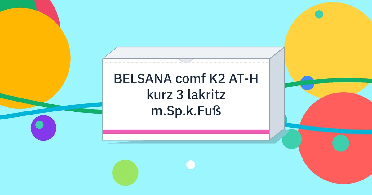 Symbolbild: Packung mit der Aufschrift BELSANA comf K2 AT-H kurz 3 lakritz m.Sp.k.Fuß (PZN 12329521) – Verfügbarkeit und Bezug in Apotheken in Frankfurt am Main
