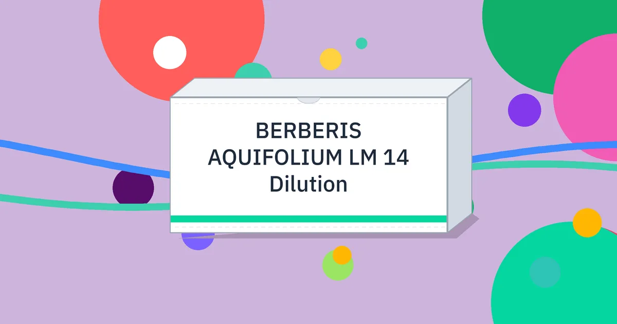 Symbolbild: Packung mit der Aufschrift BERBERIS AQUIFOLIUM LM 14 Dilution (PZN 13383215) – Verfügbarkeit und Bezug in Apotheken in Frankfurt am Main