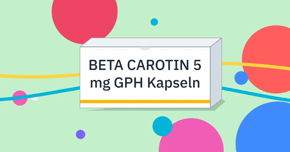 Symbolbild: Packung mit der Aufschrift BETA CAROTIN 5 mg GPH Kapseln (PZN 09681378) – Verfügbarkeit und Bezug in Apotheken in Frankfurt am Main