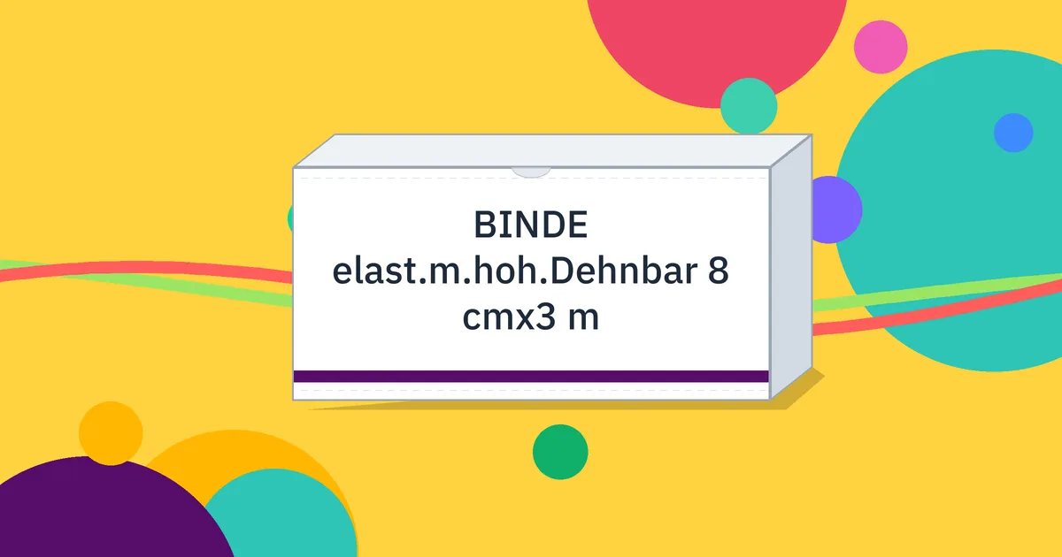 Symbolbild: Packung mit der Aufschrift BINDE elast.m.hoh.Dehnbar 8 cmx3 m (PZN 06931952) – Verfügbarkeit und Bezug in Apotheken in Frankfurt am Main