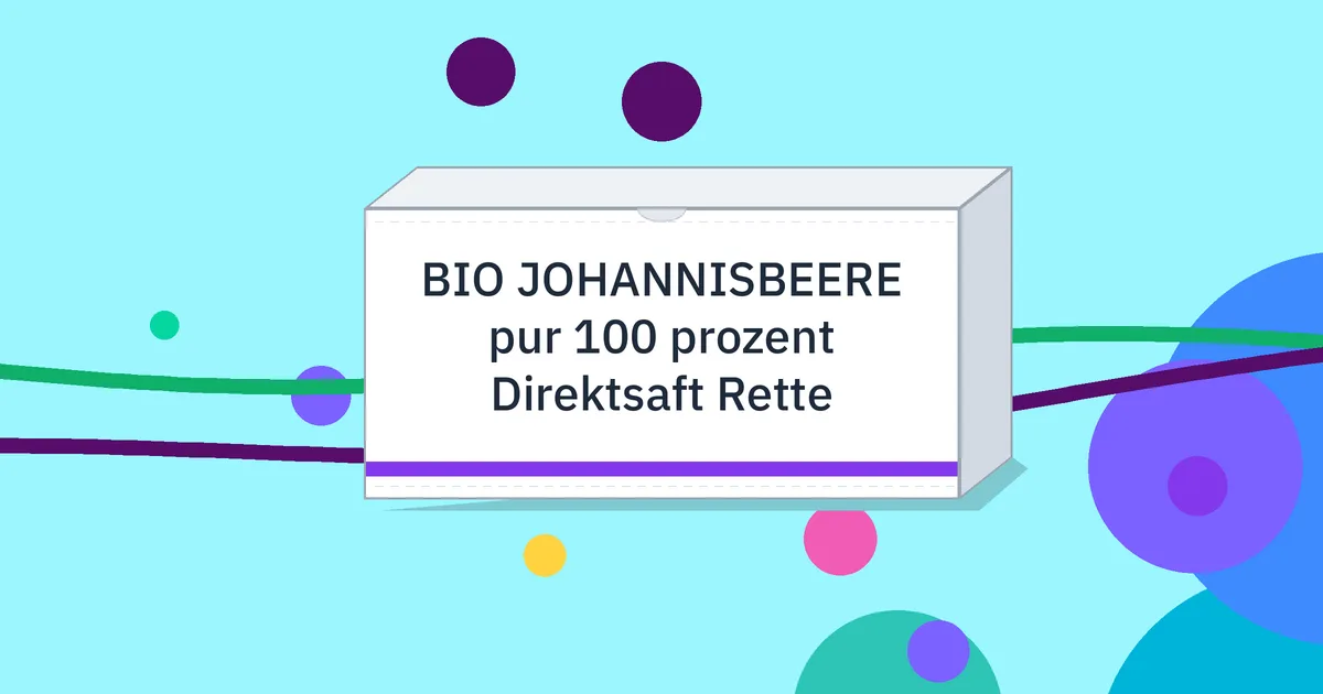 Symbolbild: Packung mit der Aufschrift BIO JOHANNISBEERE pur 100 prozent Direktsaft Rette (PZN 16735531) – Verfügbarkeit und Bezug in Apotheken in Frankfurt am Main