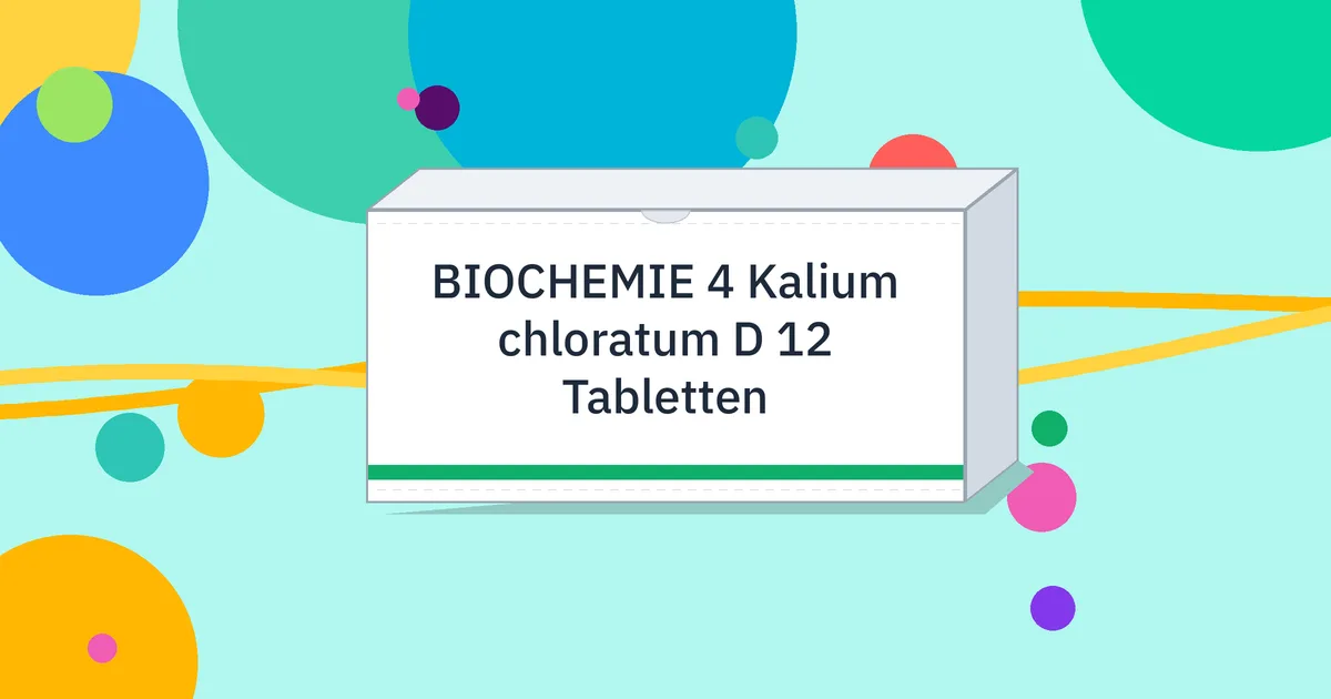 Symbolbild: Packung mit der Aufschrift BIOCHEMIE 4 Kalium chloratum D 12 Tabletten (PZN 04325153) – Verfügbarkeit und Bezug in Apotheken in Frankfurt am Main