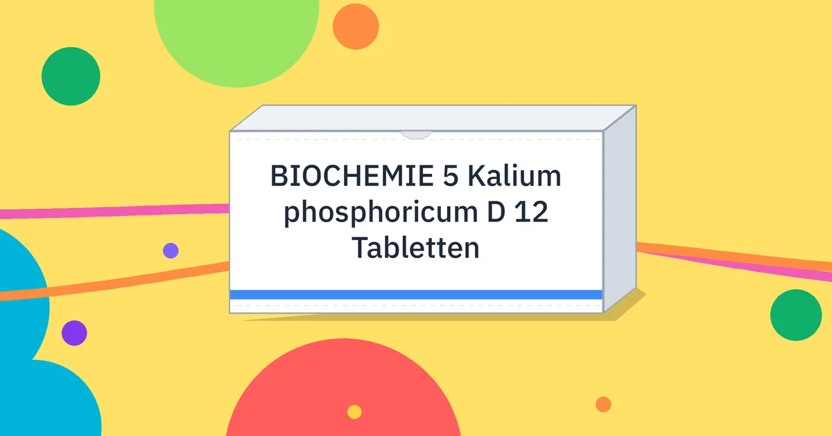 Symbolbild: Packung mit der Aufschrift BIOCHEMIE 5 Kalium phosphoricum D 12 Tabletten (PZN 04130604) – Verfügbarkeit und Bezug in Apotheken in Frankfurt am Main