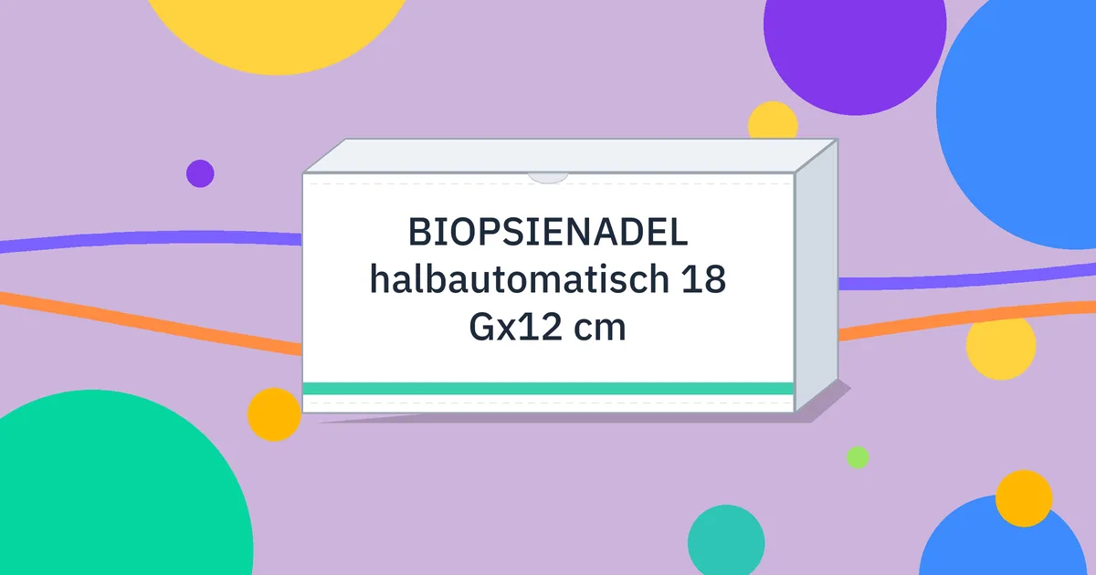Symbolbild: Packung mit der Aufschrift BIOPSIENADEL halbautomatisch 18 Gx12 cm (PZN 19529565) – Verfügbarkeit und Bezug in Apotheken in Frankfurt am Main