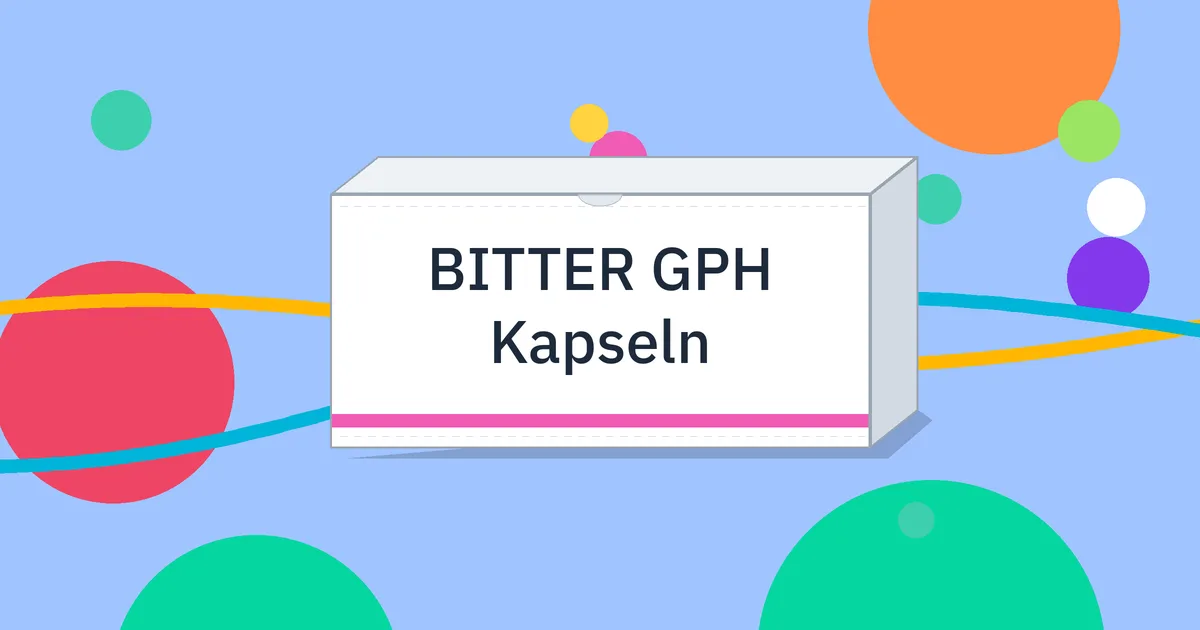 Symbolbild: Packung mit der Aufschrift BITTER GPH Kapseln (PZN 06413950) – Verfügbarkeit und Bezug in Apotheken in Frankfurt am Main