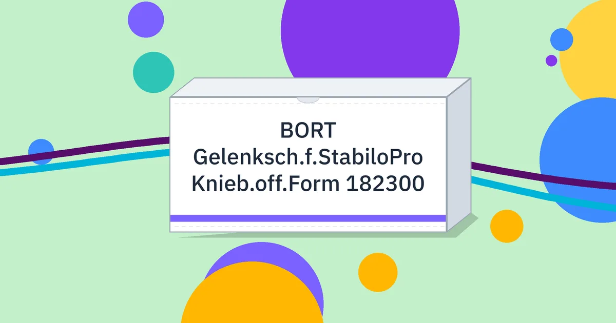 Symbolbild: Packung mit der Aufschrift BORT Gelenksch.f.StabiloPro Knieb.off.Form 182300 (PZN 11592630) – Verfügbarkeit und Bezug in Apotheken in Frankfurt am Main