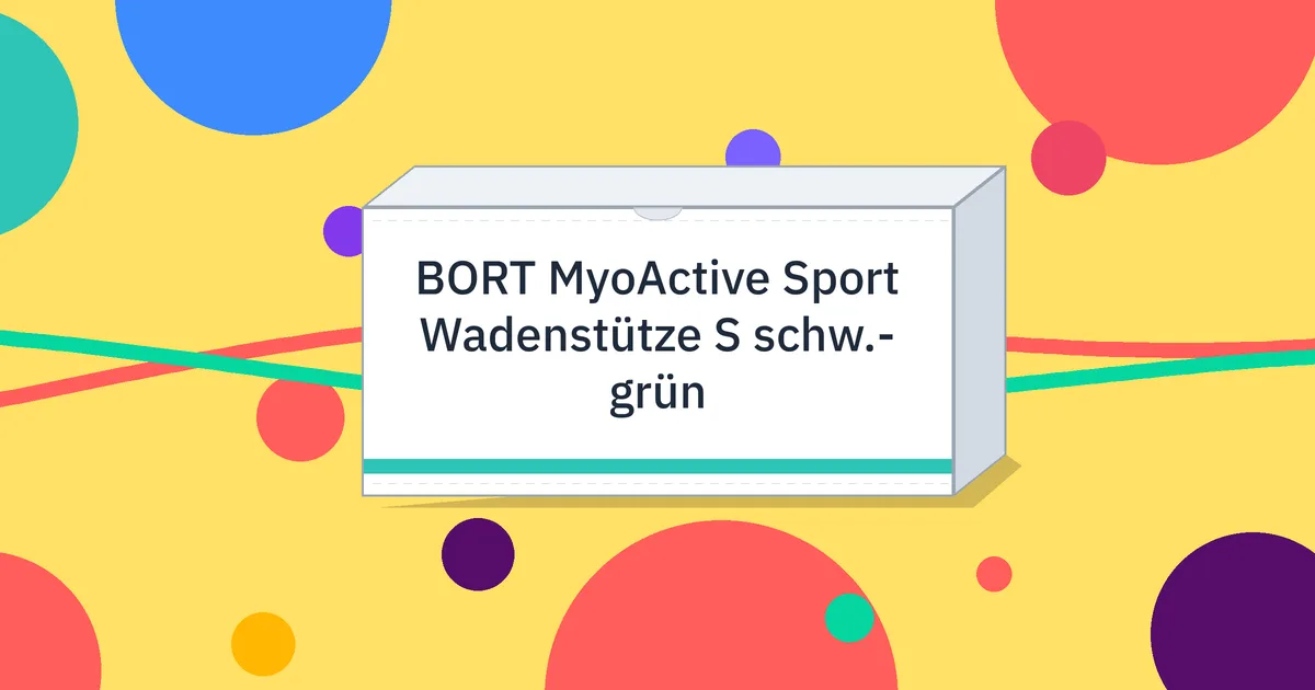 Symbolbild: Packung mit der Aufschrift BORT MyoActive Sport Wadenstütze S schw.-grün (PZN 19634262) – Verfügbarkeit und Bezug in Apotheken in Frankfurt am Main