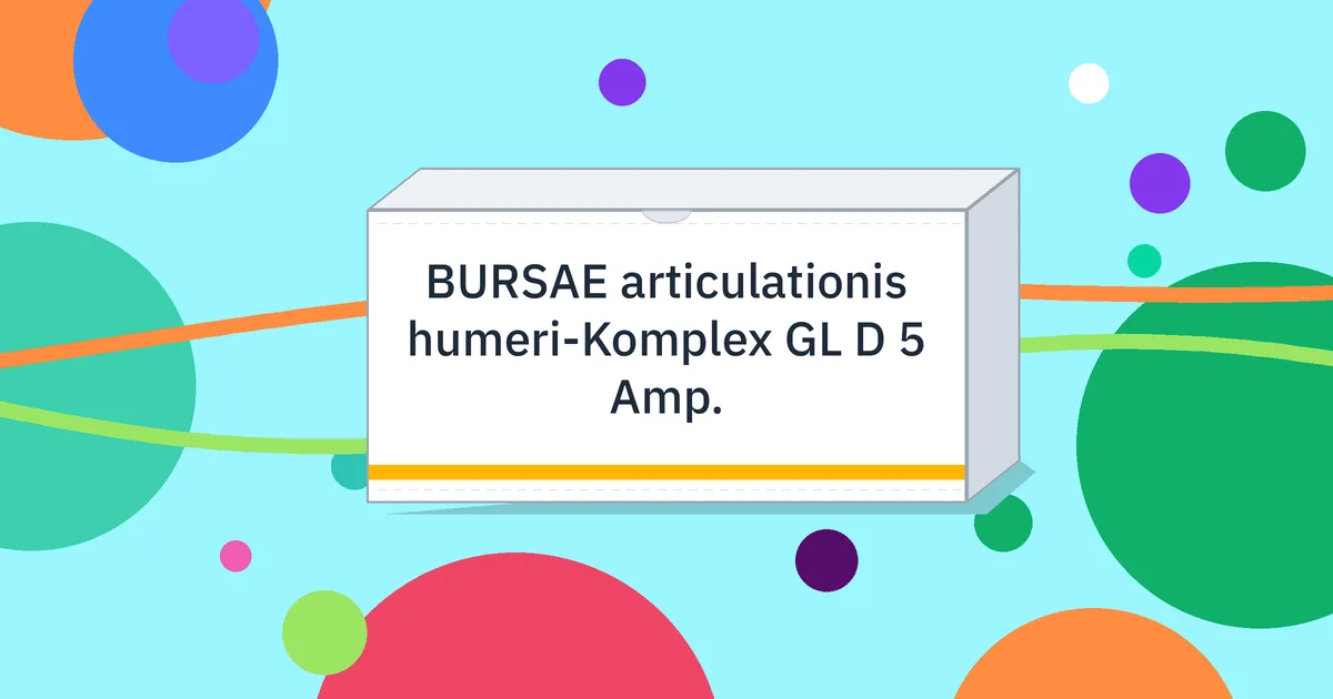 Symbolbild: Packung mit der Aufschrift BURSAE articulationis humeri-Komplex GL D 5 Amp. (PZN 04616175) – Verfügbarkeit und Bezug in Apotheken in Frankfurt am Main