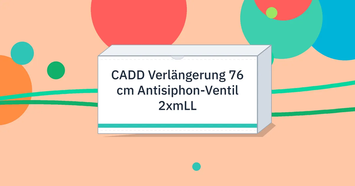Symbolbild: Packung mit der Aufschrift CADD Verlängerung 76 cm Antisiphon-Ventil 2xmLL (PZN 15434974) – Verfügbarkeit und Bezug in Apotheken in Frankfurt am Main