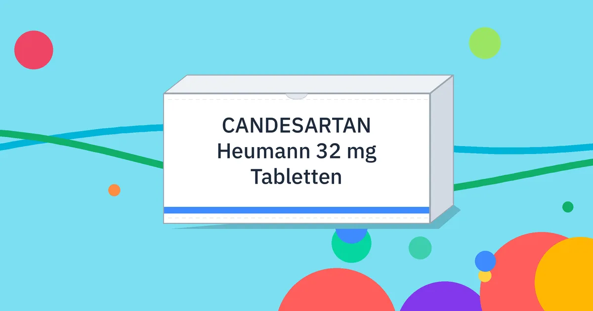 Symbolbild: Packung mit der Aufschrift CANDESARTAN Heumann 32 mg Tabletten (PZN 15864663) – Verfügbarkeit und Bezug in Apotheken in Frankfurt am Main