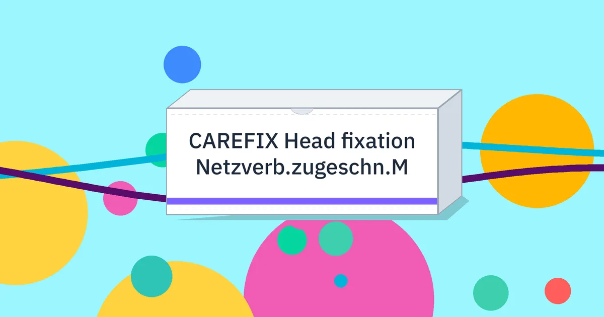 Symbolbild: Packung mit der Aufschrift CAREFIX Head fixation Netzverb.zugeschn.M (PZN 11559880) – Verfügbarkeit und Bezug in Apotheken in Frankfurt am Main