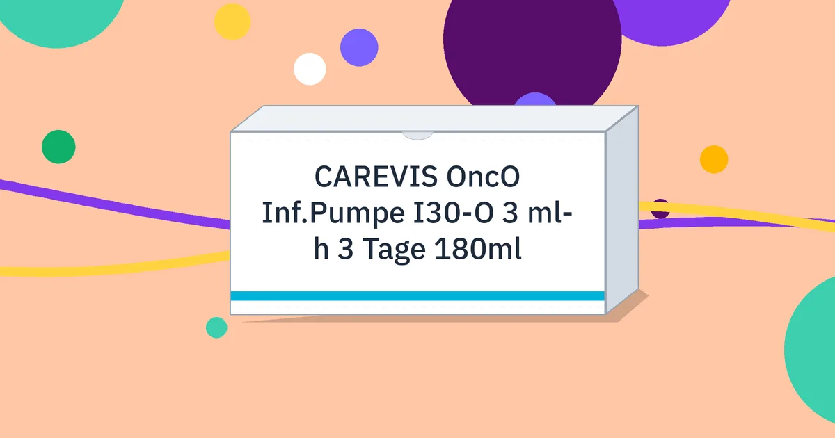 Symbolbild: Packung mit der Aufschrift CAREVIS OncO Inf.Pumpe I30-O 3 ml-h 3 Tage 180ml (PZN 20358100) – Verfügbarkeit und Bezug in Apotheken in Frankfurt am Main