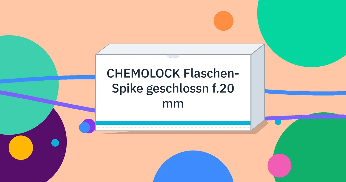 Symbolbild: Packung mit der Aufschrift CHEMOLOCK Flaschen-Spike geschlossn f.20 mm (PZN 19443361) – Verfügbarkeit und Bezug in Apotheken in Frankfurt am Main
