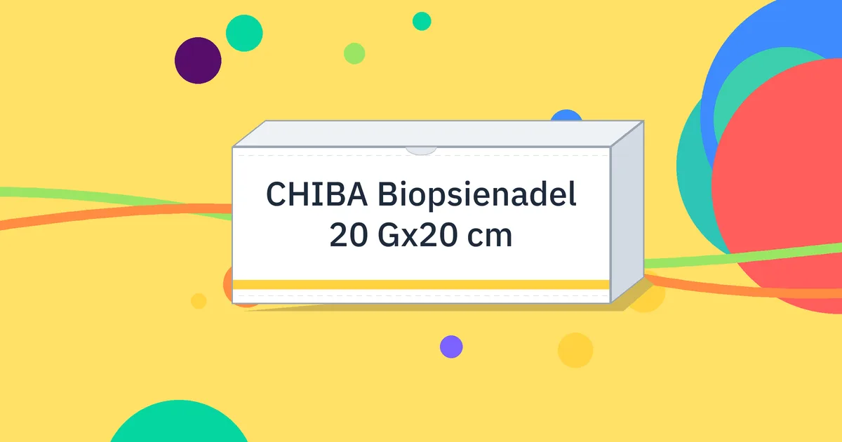 Symbolbild: Packung mit der Aufschrift CHIBA Biopsienadel 20 Gx20 cm (PZN 18812017) – Verfügbarkeit und Bezug in Apotheken in Frankfurt am Main