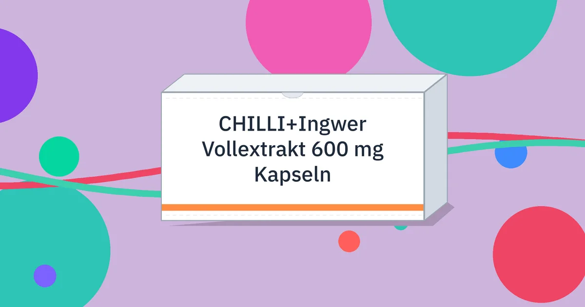 Symbolbild: Packung mit der Aufschrift CHILLI+Ingwer Vollextrakt 600 mg Kapseln (PZN 12725777) – Verfügbarkeit und Bezug in Apotheken in Frankfurt am Main