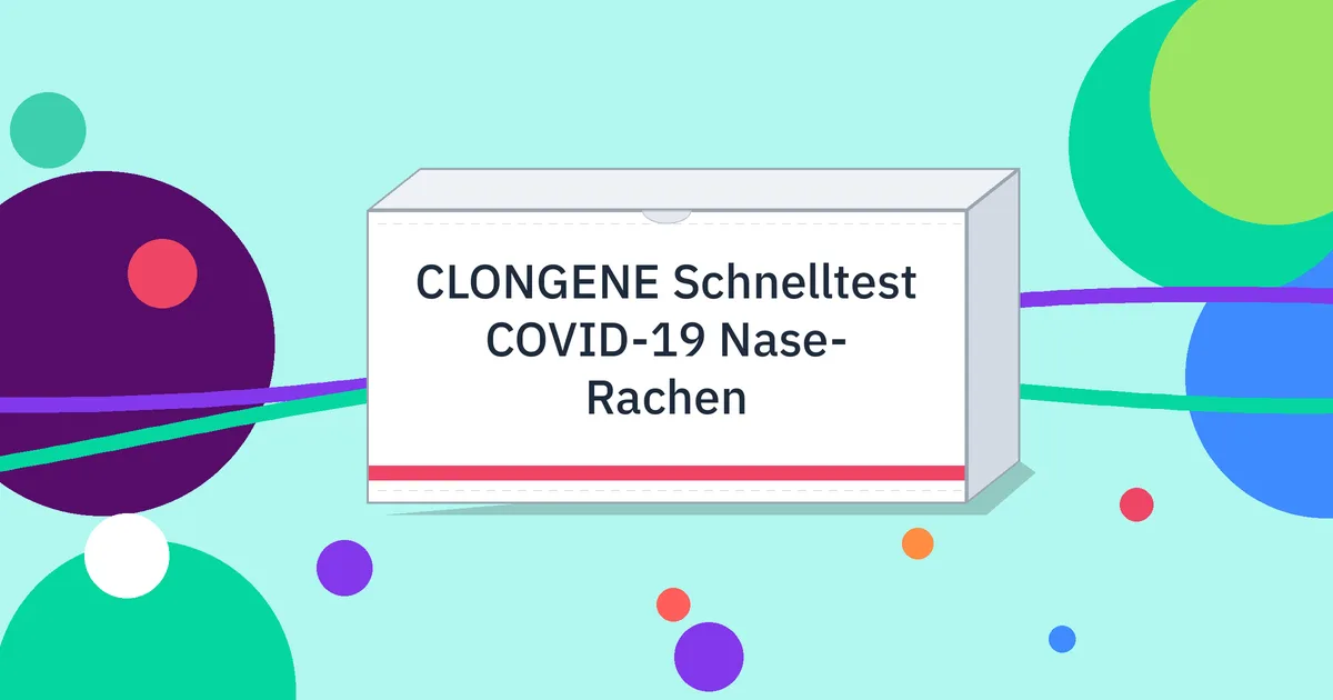 Symbolbild: Packung mit der Aufschrift CLONGENE Schnelltest COVID-19 Nase-Rachen (PZN 17436291) – Verfügbarkeit und Bezug in Apotheken in Frankfurt am Main