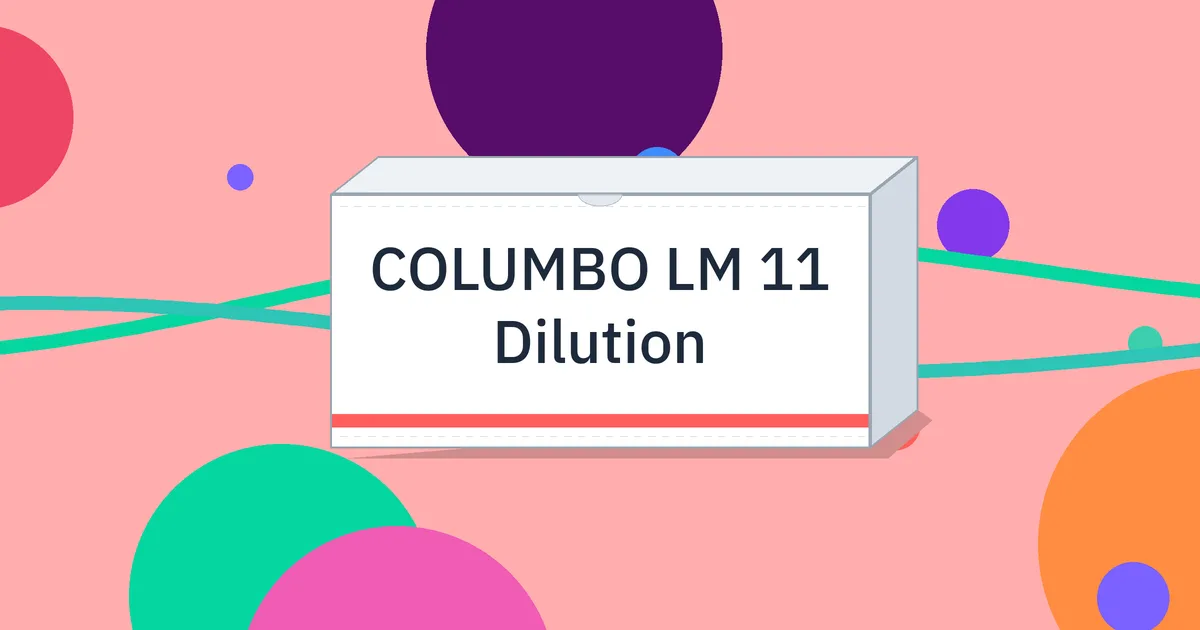 Symbolbild: Packung mit der Aufschrift COLUMBO LM 11 Dilution (PZN 13448759) – Verfügbarkeit und Bezug in Apotheken in Frankfurt am Main