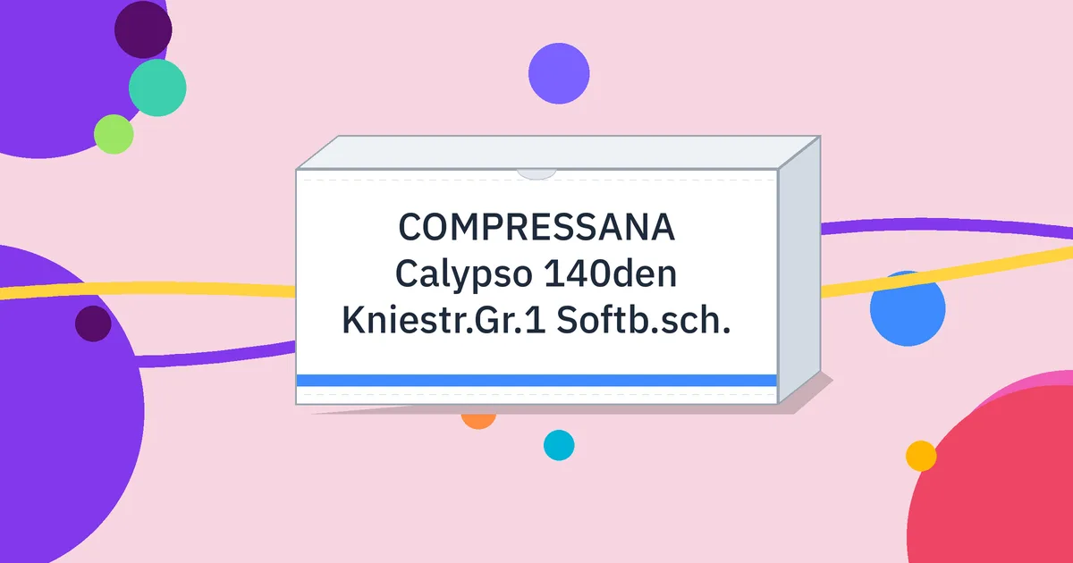 Symbolbild: Packung mit der Aufschrift COMPRESSANA Calypso 140den Kniestr.Gr.1 Softb.sch. (PZN 01880291) – Verfügbarkeit und Bezug in Apotheken in Frankfurt am Main