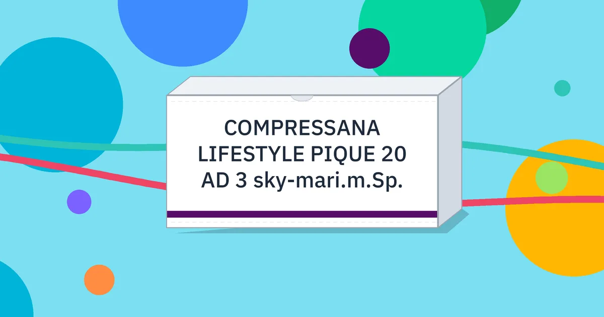 Symbolbild: Packung mit der Aufschrift COMPRESSANA LIFESTYLE PIQUE 20 AD 3 sky-mari.m.Sp. (PZN 19476946) – Verfügbarkeit und Bezug in Apotheken in Frankfurt am Main