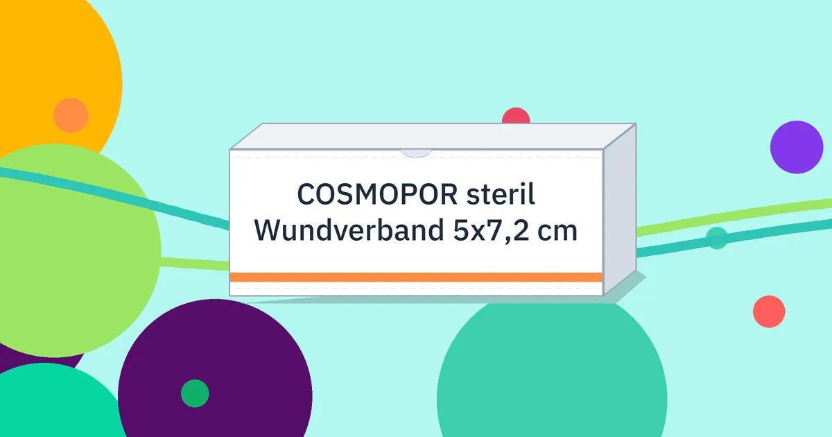 Symbolbild: Packung mit der Aufschrift COSMOPOR steril Wundverband 5x7,2 cm (PZN 10781553) – Verfügbarkeit und Bezug in Apotheken in Frankfurt am Main