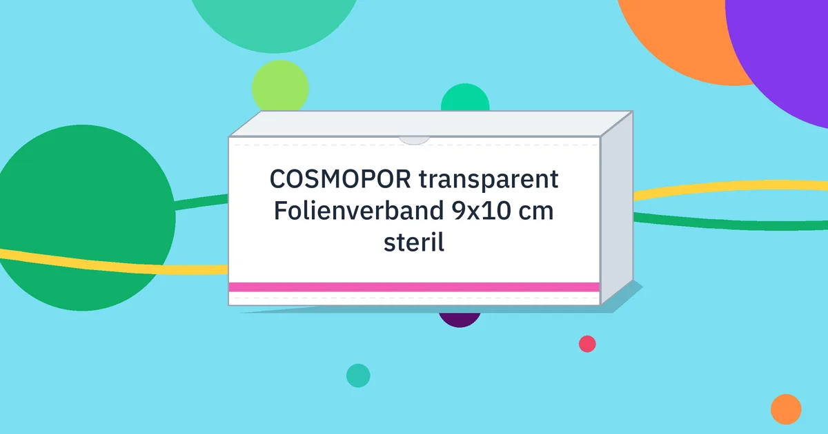 Symbolbild: Packung mit der Aufschrift COSMOPOR transparent Folienverband 9x10 cm steril (PZN 17206160) – Verfügbarkeit und Bezug in Apotheken in Frankfurt am Main