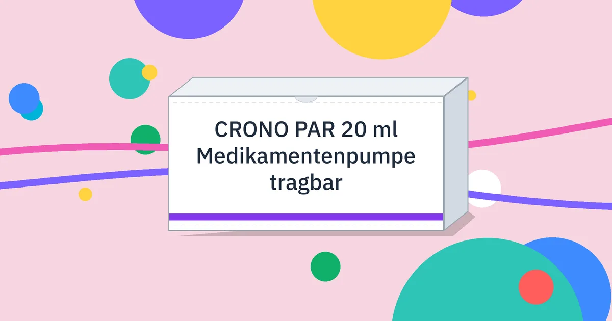 Symbolbild: Packung mit der Aufschrift CRONO PAR 20 ml Medikamentenpumpe tragbar (PZN 11694046) – Verfügbarkeit und Bezug in Apotheken in Frankfurt am Main