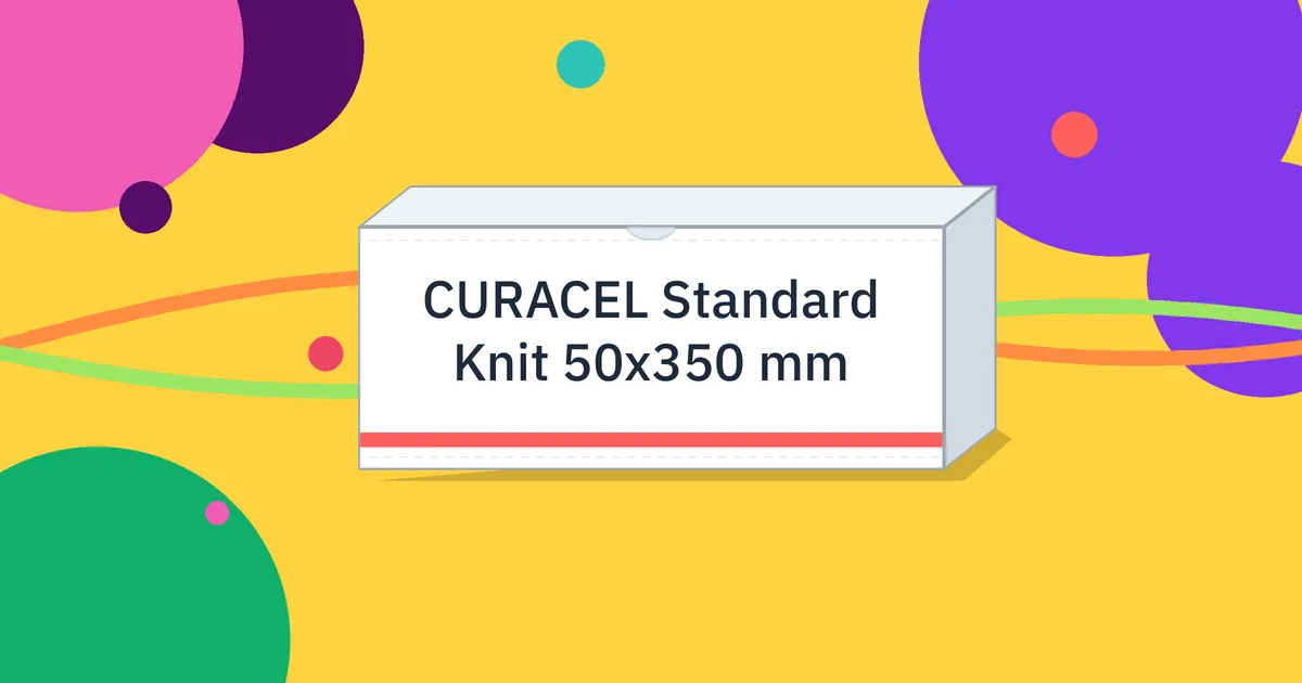 Symbolbild: Packung mit der Aufschrift CURACEL Standard Knit 50x350 mm (PZN 16210917) – Verfügbarkeit und Bezug in Apotheken in Frankfurt am Main