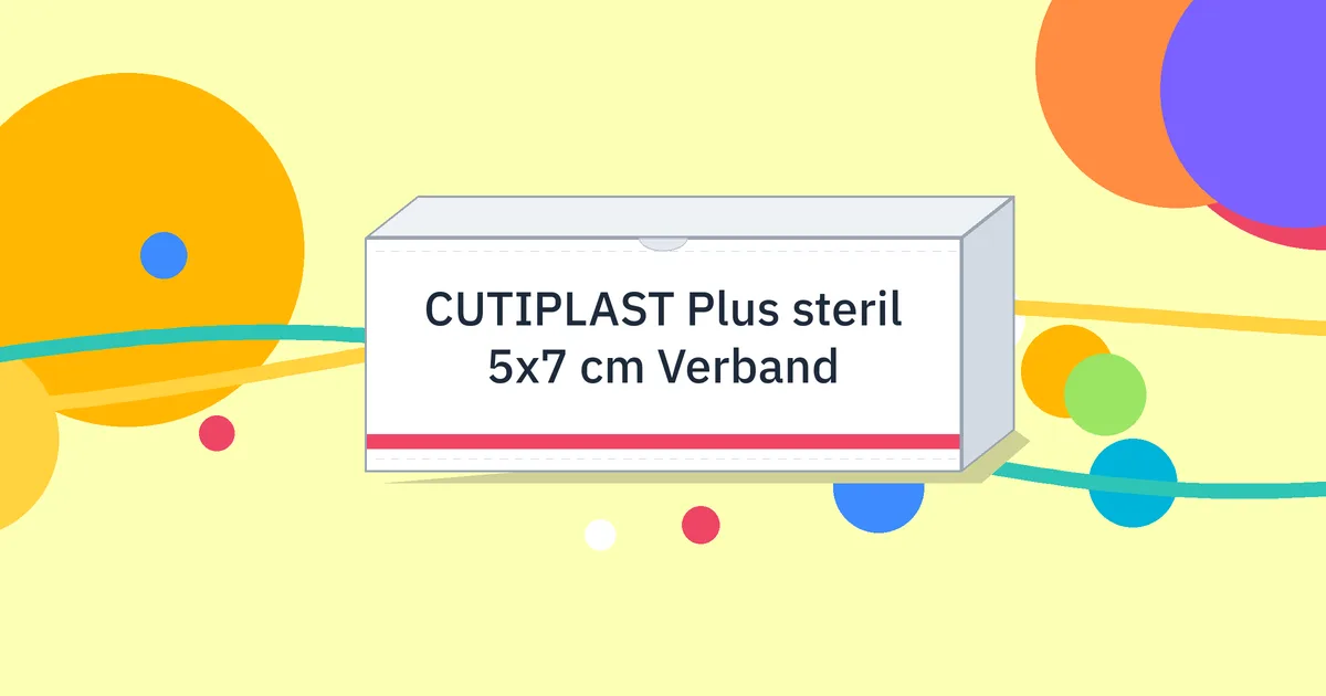 Symbolbild: Packung mit der Aufschrift CUTIPLAST Plus steril 5x7 cm Verband (PZN 19730965) – Verfügbarkeit und Bezug in Apotheken in Frankfurt am Main