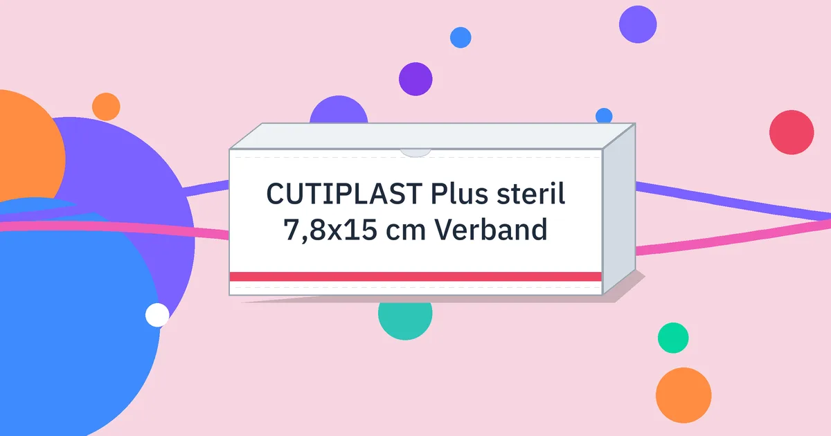 Symbolbild: Packung mit der Aufschrift CUTIPLAST Plus steril 7,8x15 cm Verband (PZN 18437329) – Verfügbarkeit und Bezug in Apotheken in Frankfurt am Main