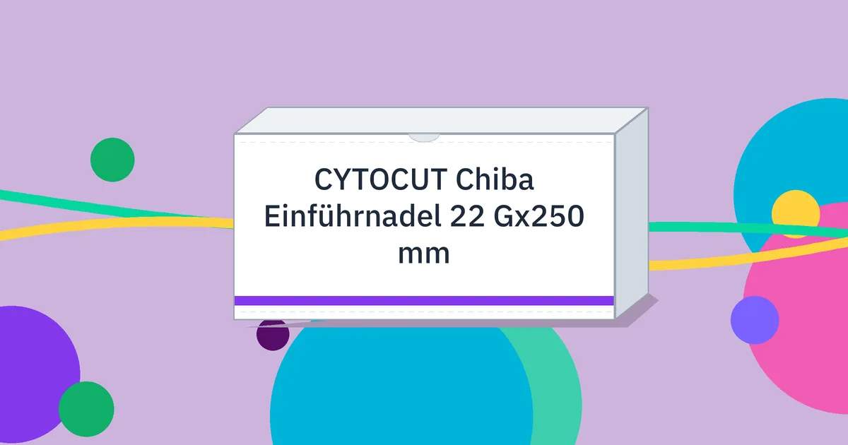 Symbolbild: Packung mit der Aufschrift CYTOCUT Chiba Einführnadel 22 Gx250 mm (PZN 16919573) – Verfügbarkeit und Bezug in Apotheken in Frankfurt am Main